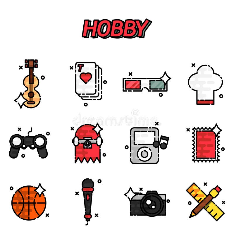 Hobby flat icons set stock vector. Illustration of draw - 86386532