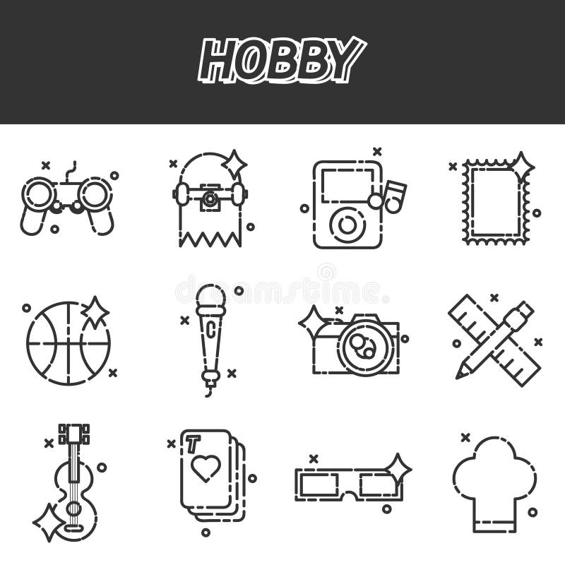 Hobby flat icons set stock vector. Illustration of corner - 86387199
