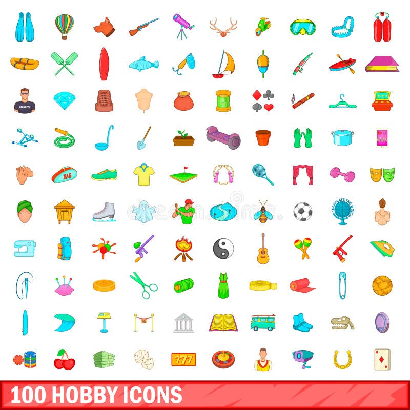 100 Hobby Icons Set, Cartoon Style Stock Vector - Illustration of music ...