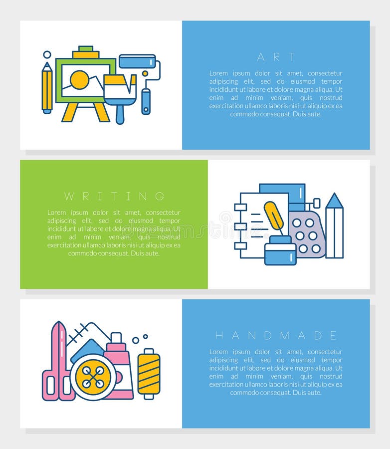 Hobby Landing Page with Art, Writing, and Handmade Activity Vector ...