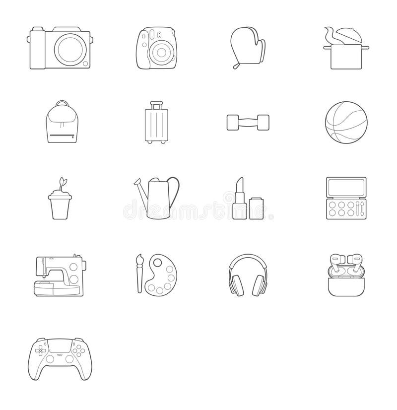 Hobby and Leisure daily Activity Simple Vector Outline Set Collection ...