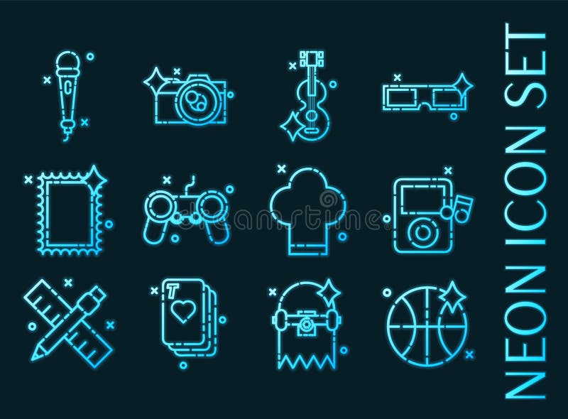 Hobby Set Icons. Blue Glowing Neon Style Stock Vector - Illustration of ...