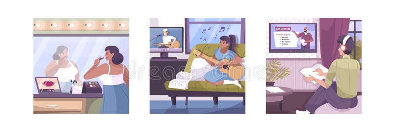 Hobby Square Compositions Set Stock Vector - Illustration of character ...