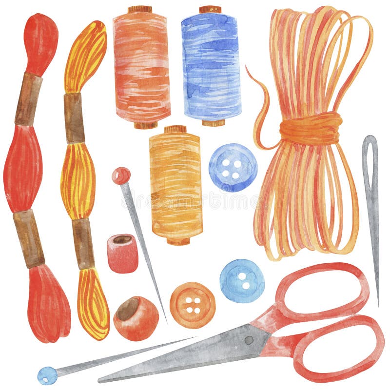 Sewing Needlework Doodle Coloring Book Page. Black and White Vector ...