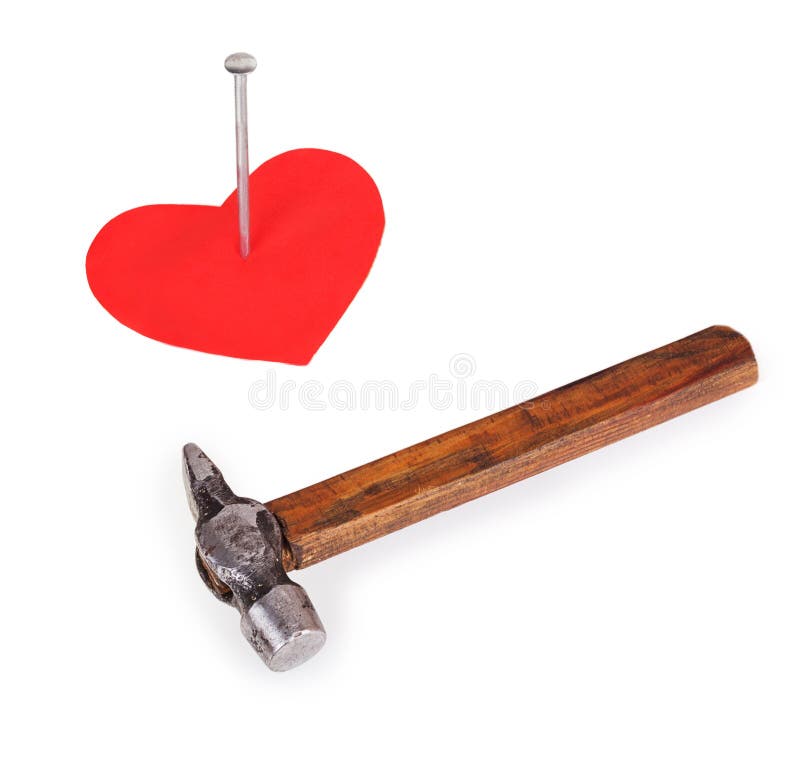 Hobnail in a Red Heart and a Hammer Stock Image - Image of friendship ...