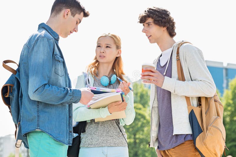 Hochschulstudenten, Die am Campus Sich Unterhalten Stockfoto - Bild von ...