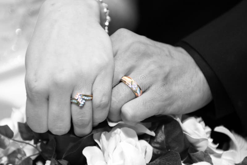 Eine Bibel Mit Hochzeitsringen Auf Rotem Hintergrund Stockbild - Bild ...