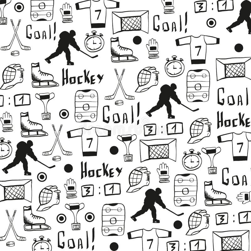 Hockey Background with Doodle Elements. Vector Illustration. Stock ...