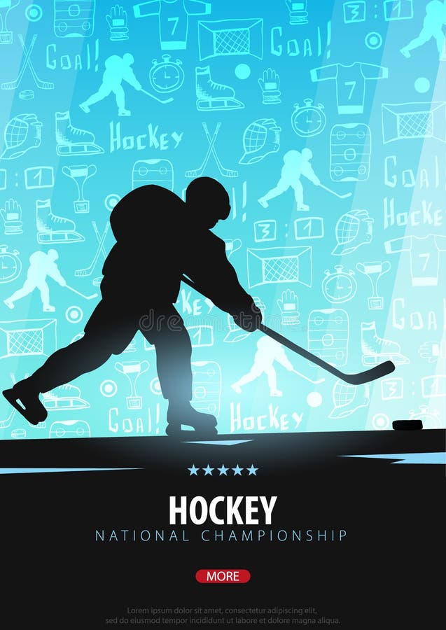 Hockey Banner with Player and Doodle Elements on the Background. Vector ...