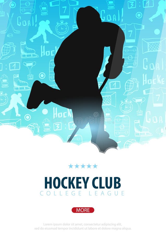 Hockey Banner with Player and Doodle Elements on the Background. Vector ...