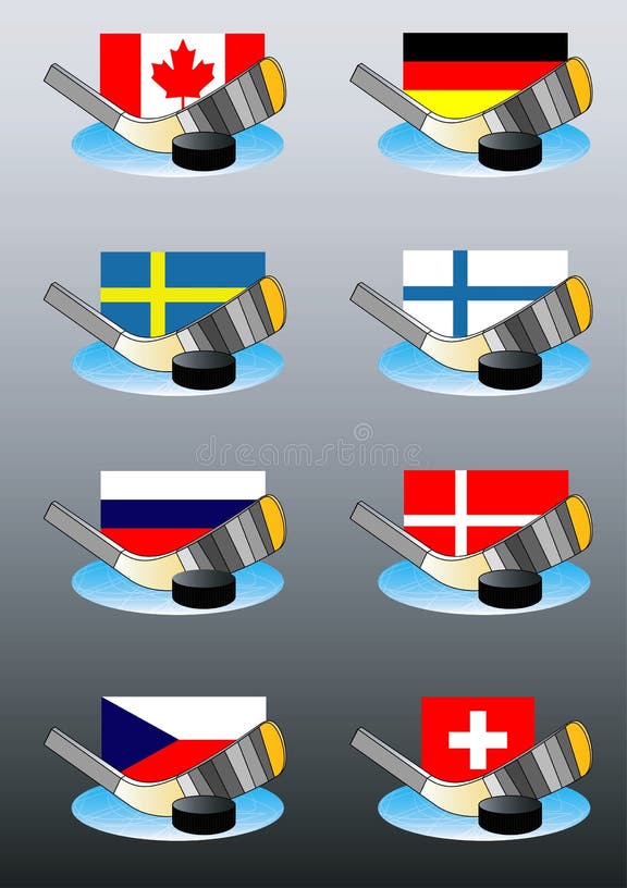 Hockey emblems with flags. stock vector. Illustration of tournament ...