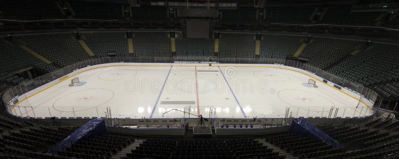 Empty Hockey Goal on Ice Rink. Side View Stock Photo - Image of goalie ...
