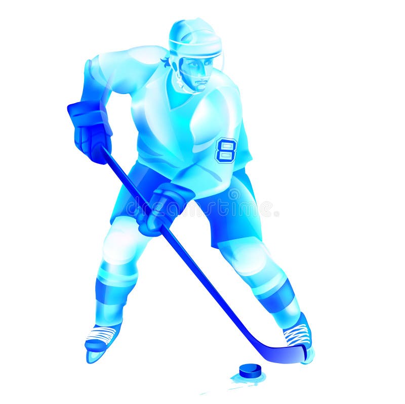 Hockey Player Attack on Blue Ice Stock Illustration - Illustration of ...