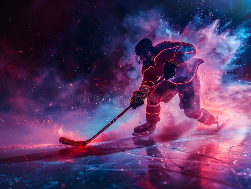 The Hockey Player Breaks through the Pink Powder. AI Generated. Stock ...