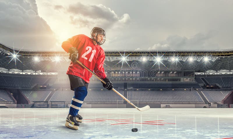 Hockey Player on Ice . Mixed Media Stock Photo - Image of playing ...