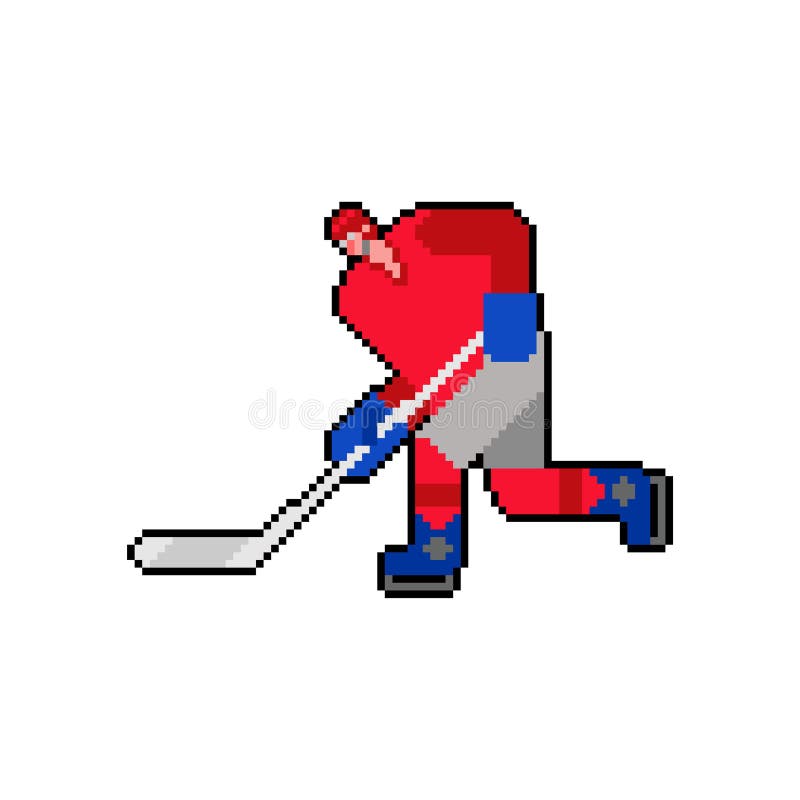 Hockey Player Pixel Art. 8 Bit Ice Hockey Player Stock Vector ...