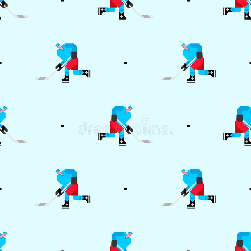Hockey Player Pixel Art Pattern Seamless. 8 Bit Ice Hockey Background ...