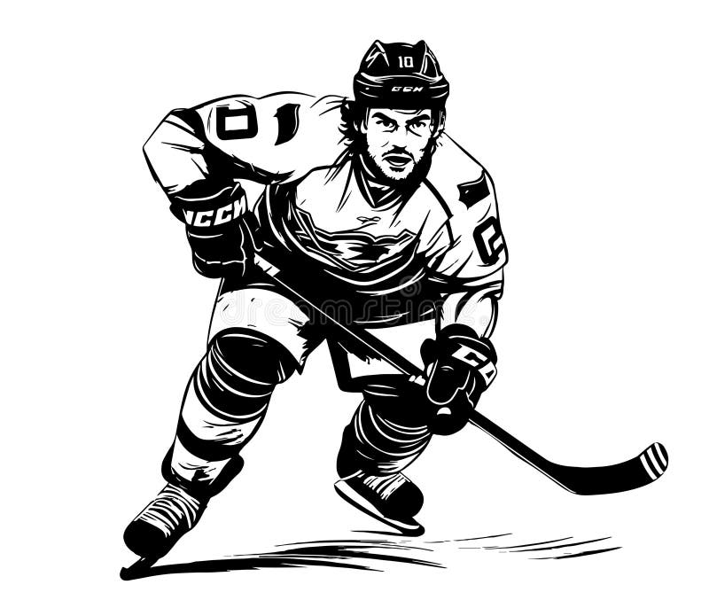 Hockey Player Sketch Hand Drawn Vector Illustration Sport Competitions ...
