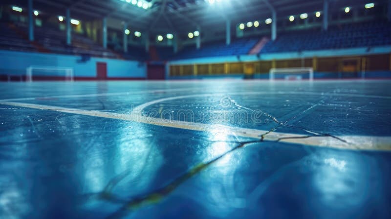 A Hockey Rink with a Blue Floor and Lights Stock Illustration ...