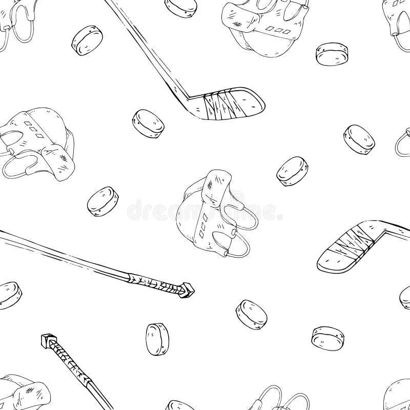 Hockey Set Seamless Pattern. Vector Illustration of a Hockey Stick ...