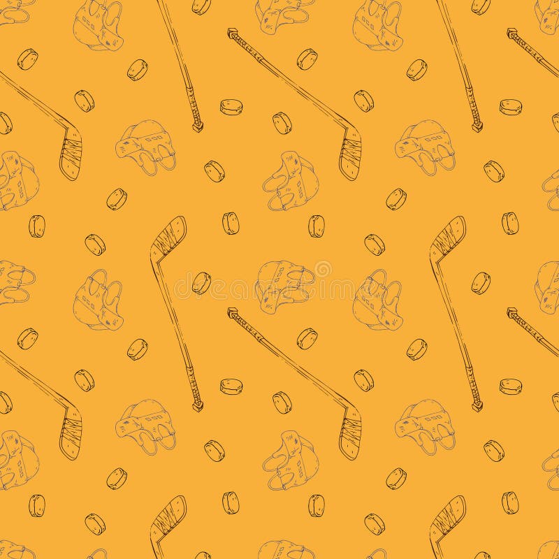 Hockey Set Seamless Pattern. Vector Illustration of a Hockey Stick ...