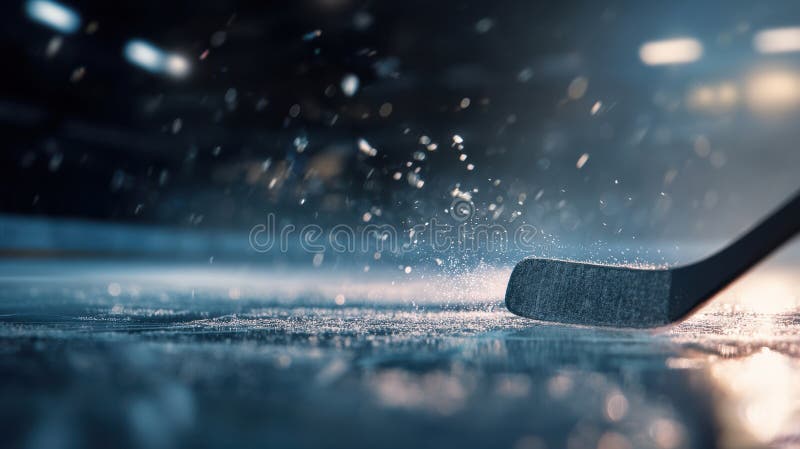The Hockey Stick Striking the Ice Creates a Dynamic Splash Effect. AI ...