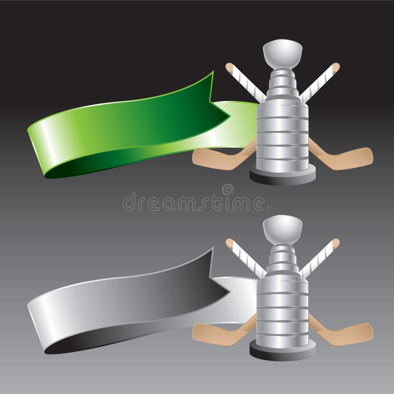 Hockey Stick and Trophy on Green and Gray Ribbons Stock Vector ...