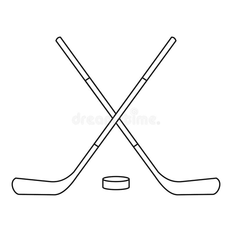 Hockey Sticks and Puck Icon, Outline Style Stock Vector - Illustration ...