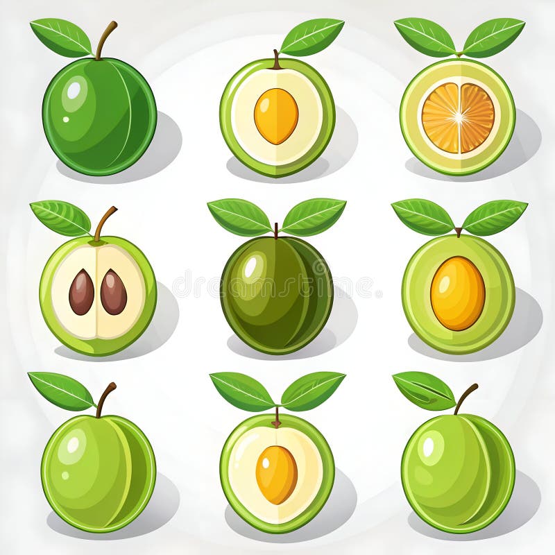 Hog Plum Icon Set in Flat Vector Style Stock Illustration ...