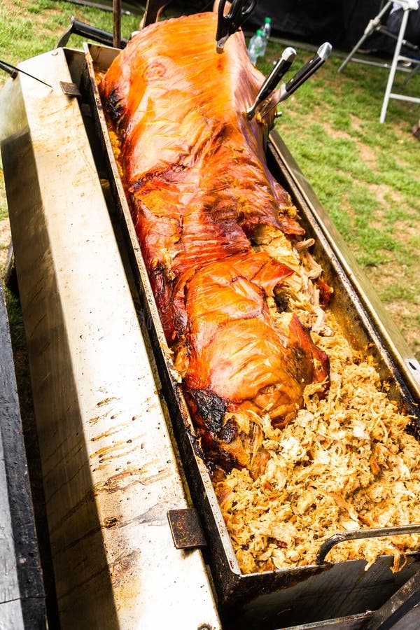 Hog roast prepared. stock image. Image of grilled, delicious - 126521821