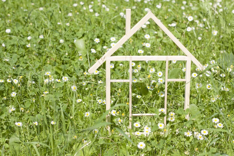 Hogar De Madera En Hierba Verde De La Primavera Imagen de archivo ...