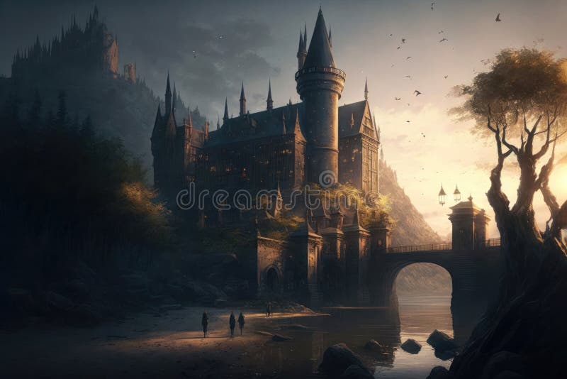 Hogwarts Castle Like Harry Potter, Generative AI Stock Photo - Image of ...