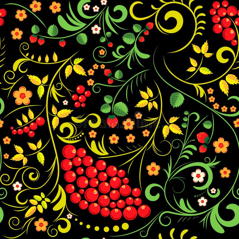 Festive Khokhloma Seamless Pattern Stock Vector - Illustration of ...