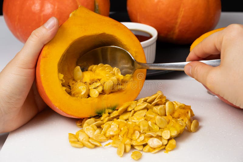 Hokkaido Pumpkin Seed Extraction Process Stock Photo - Image of ...