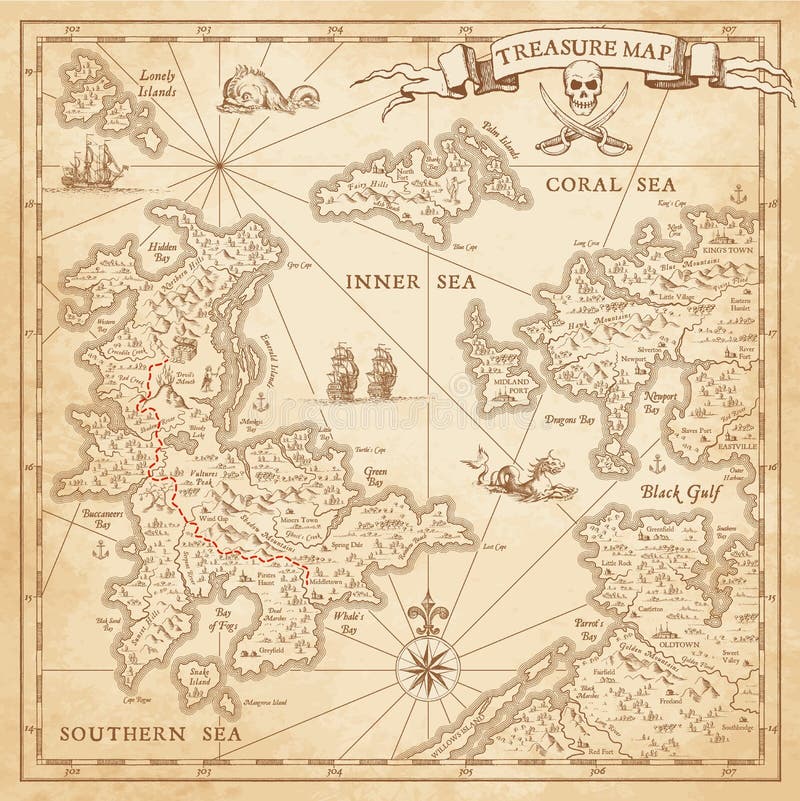 Hola Mapa Del Tesoro Del Vector Del Detalle Ilustración del Vector ...