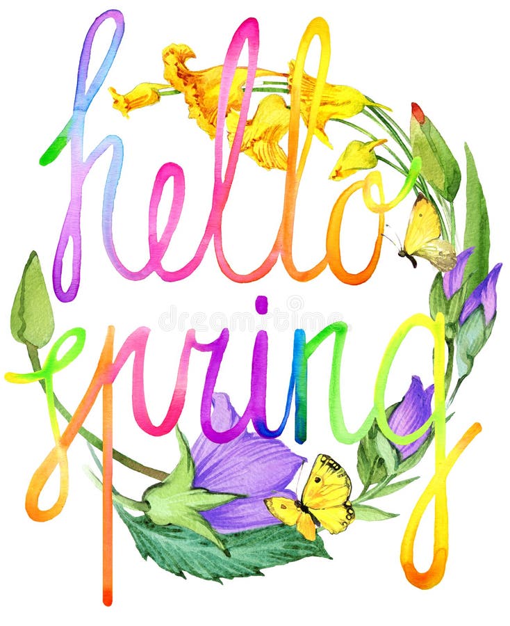 Hola Primavera Ejemplo De La Primavera De La Acuarela Stock de ...