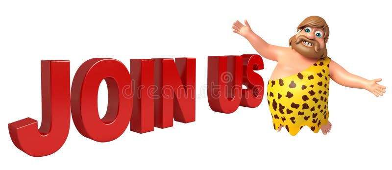 Holbewoner Met Join Ons Teken Stock Illustratie - Illustration of ...