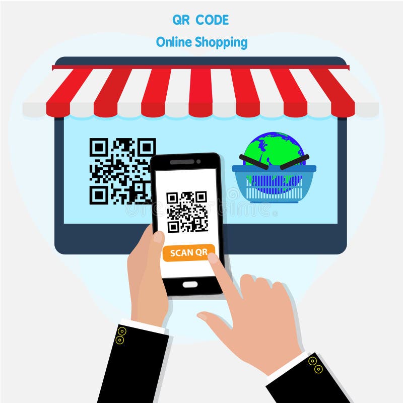 Hold Hand Mobile Scan QR Code Shopping . Stock Illustration ...