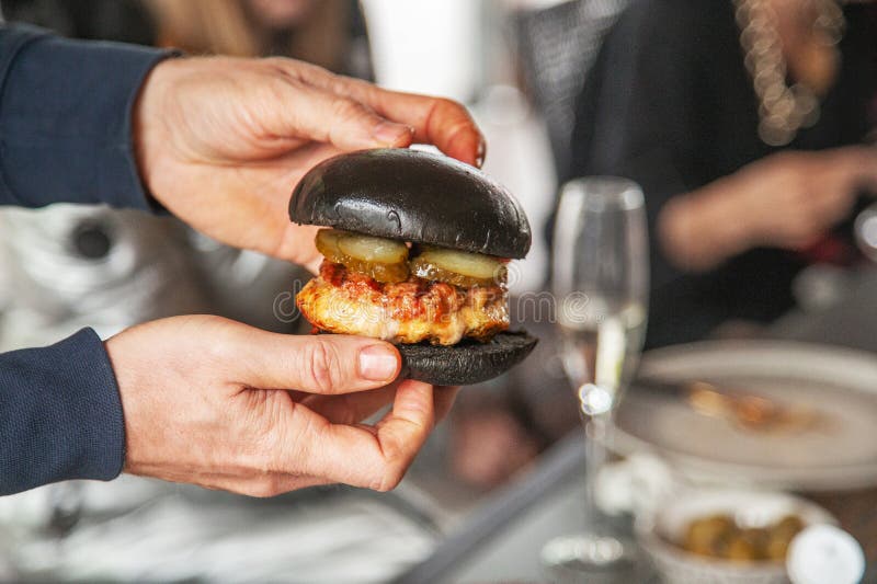 Hold in Male Hands a Classic Burger Stock Photo - Image of cuisine ...