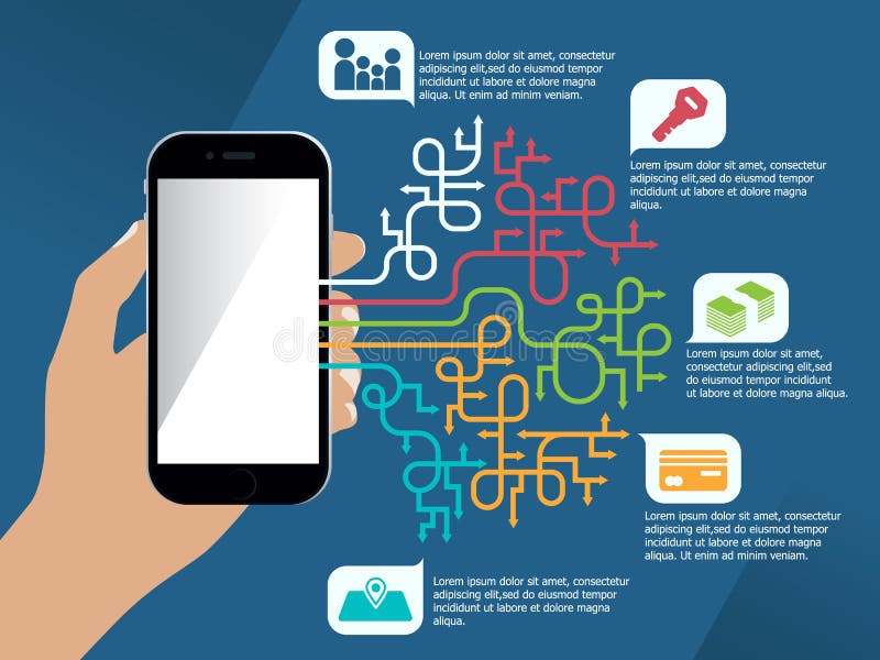 Hold Smart Phone and Abstract Arrow Link Connect To Explanation Vector ...