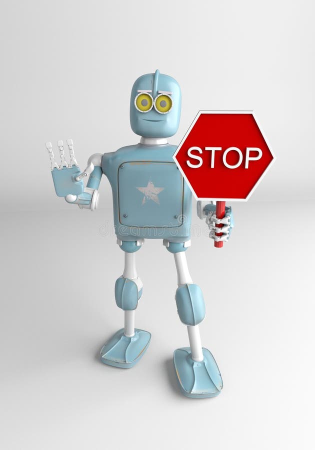 Robot Hold Stop Sign,3d Render Stock Illustration - Illustration of ...