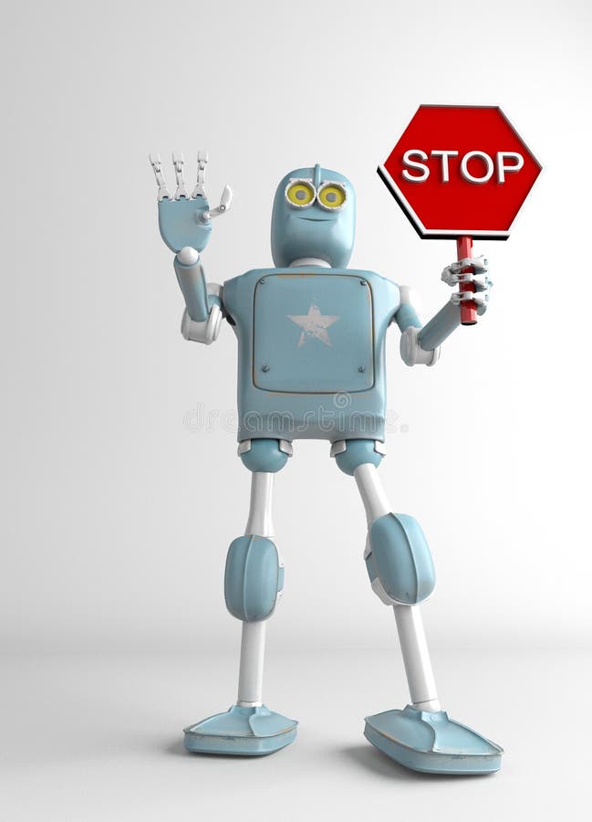 Robot Hold Stop Sign,3d Render Stock Illustration - Illustration of ...