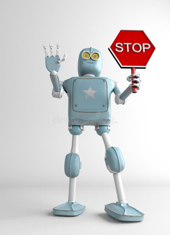 Robot Hold Stop Sign,3d Render Stock Illustration - Illustration of ...