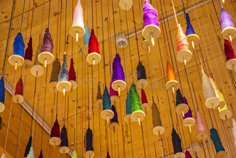 Holders with Colored Wool Thread Hang from the Ceiling Stock Image ...