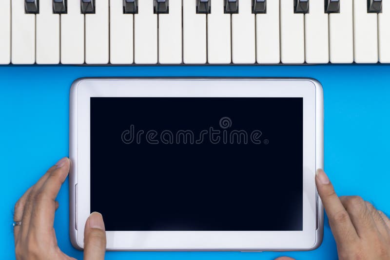 Holding Blank Tablet Screen Mock Up Music Keyboard for Music Concept ...