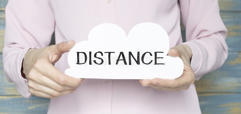 Holding a Card with the Word DISTANCE Text Stock Photo - Image of ...