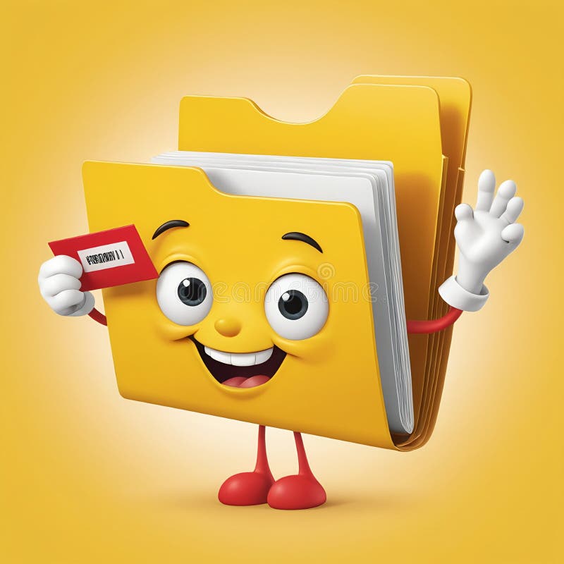 Holding Card Yellow File Folder Mascot Smiling Waving Stock ...