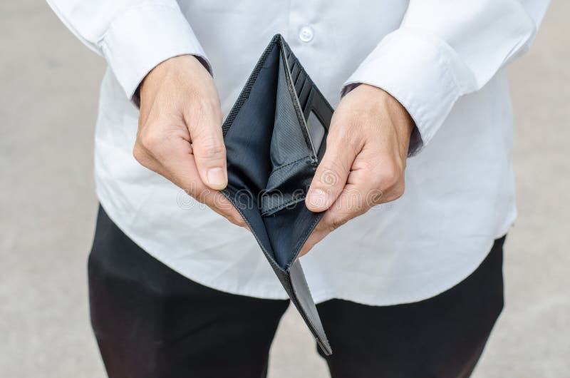 Holding A Closeup To An Empty Wallet Stock Photo - Image of male ...