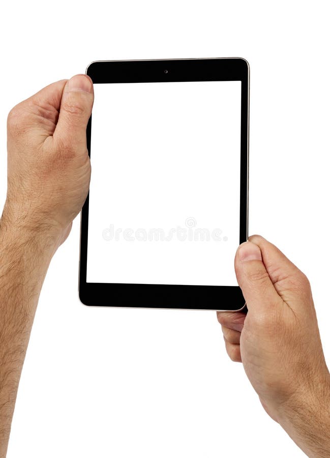 Hands Holding Tablet Vertical White Background. Use Clipping Pat Stock ...