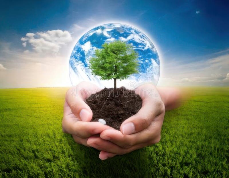 Holding Earth and Green Tree in Hands Stock Illustration - Illustration ...